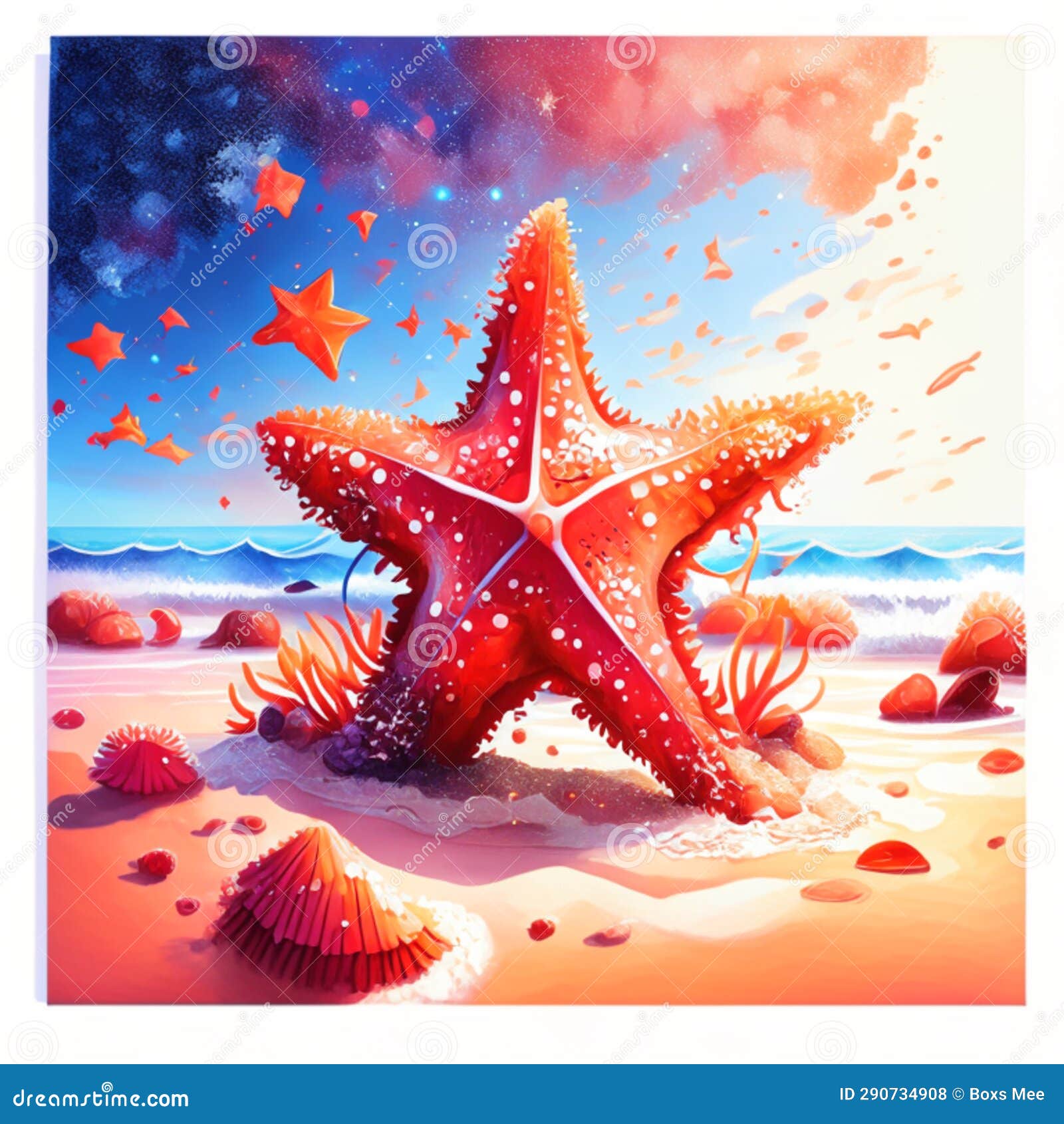Starfish on the Beach in the Starry Sky. Vector Illustration Generative ...