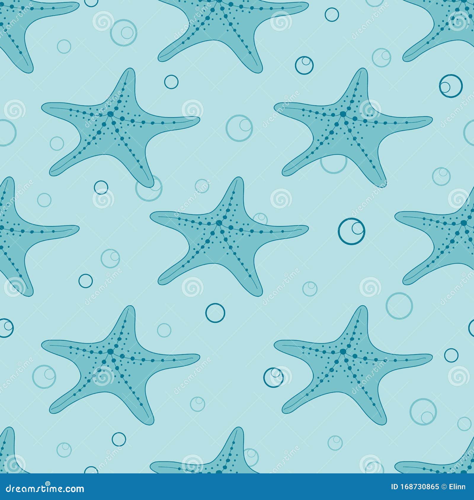 Starfish and Bubbles Blue Seamless Pattern Illustration Stock ...