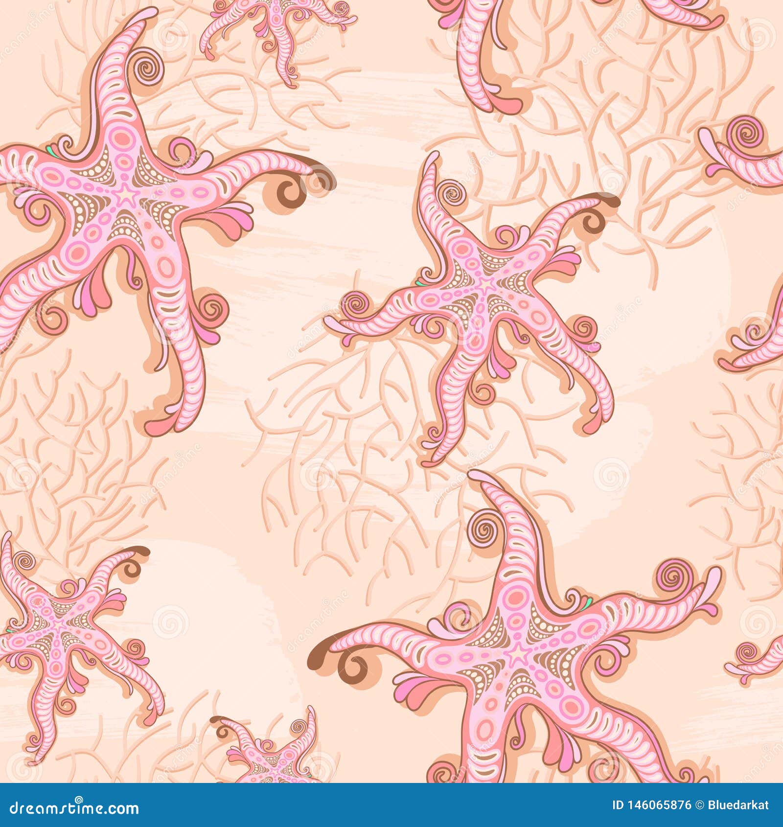 Starfish and Coral Pink Pastel Vector Seamless Pattern Design Stock ...