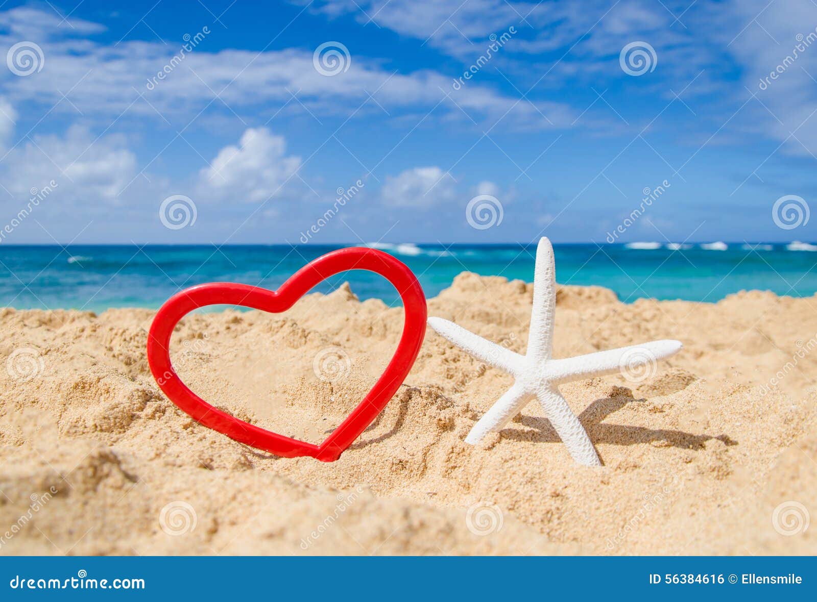 Starfish with Heart Shape on the Sandy Beach Stock Photo - Image of ...