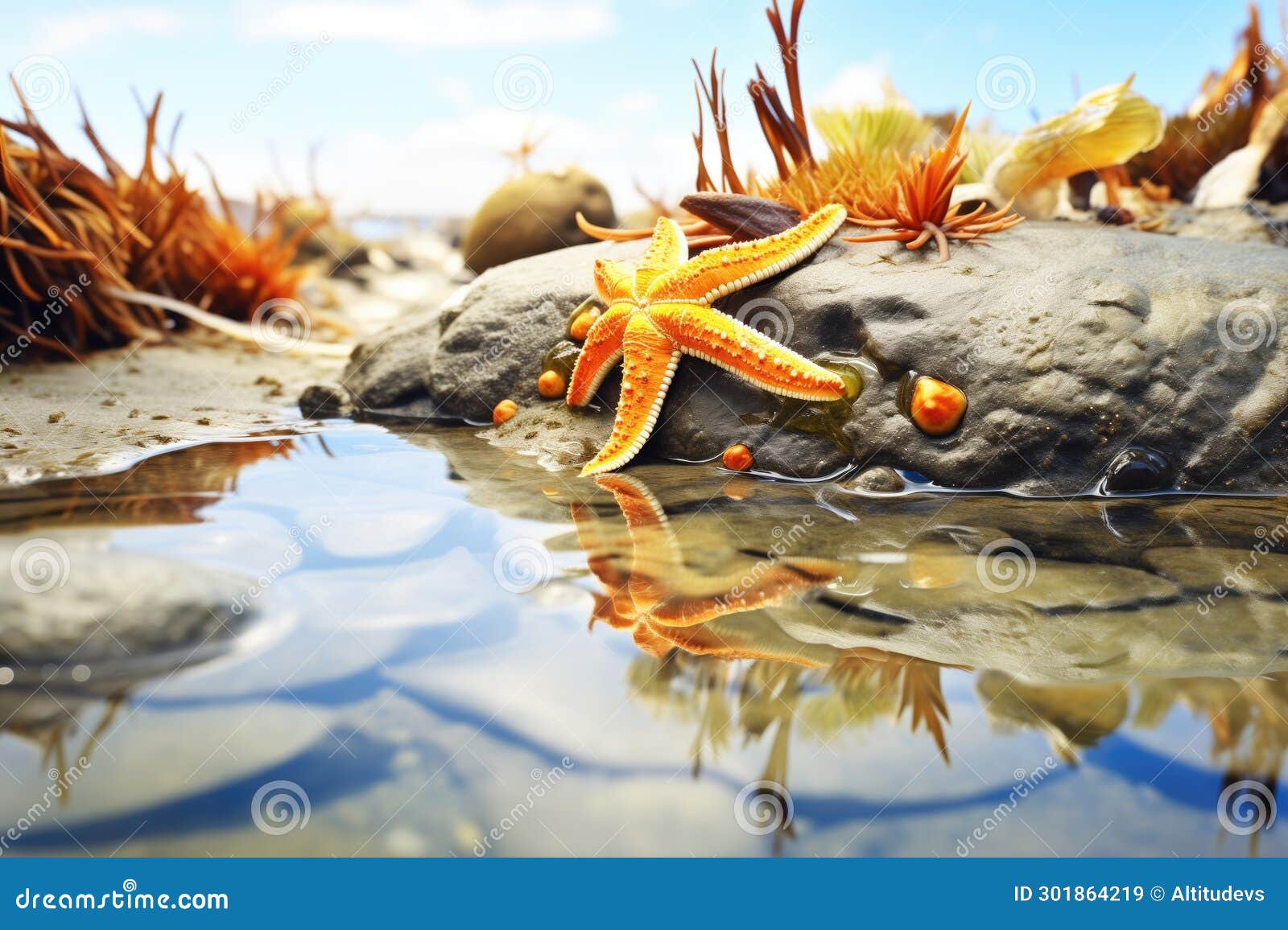 Starfish Partially Buried Under Tide Pool Sand Stock Image - Image of ...