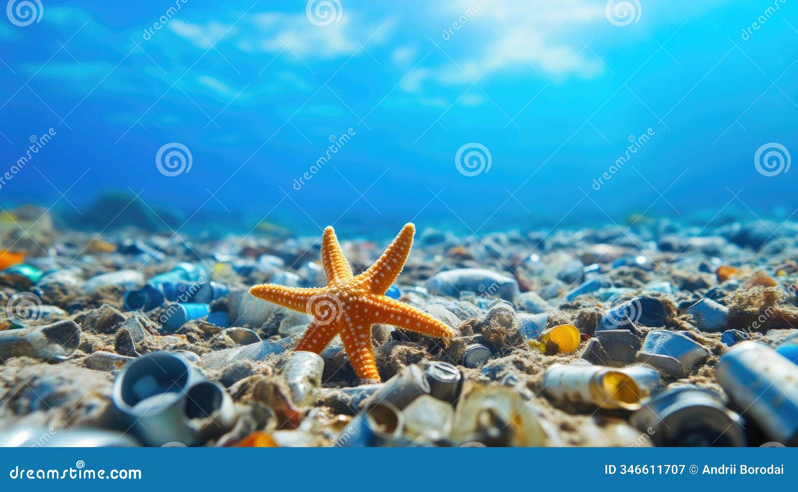Starfish Resilient Amidst Ocean Plastic Trash. Royalty-Free Stock ...