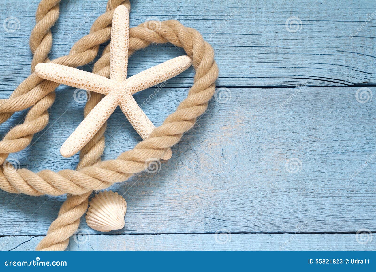 Starfish and Rope on Blue Boards Abstract Stock Image - Image of sand ...