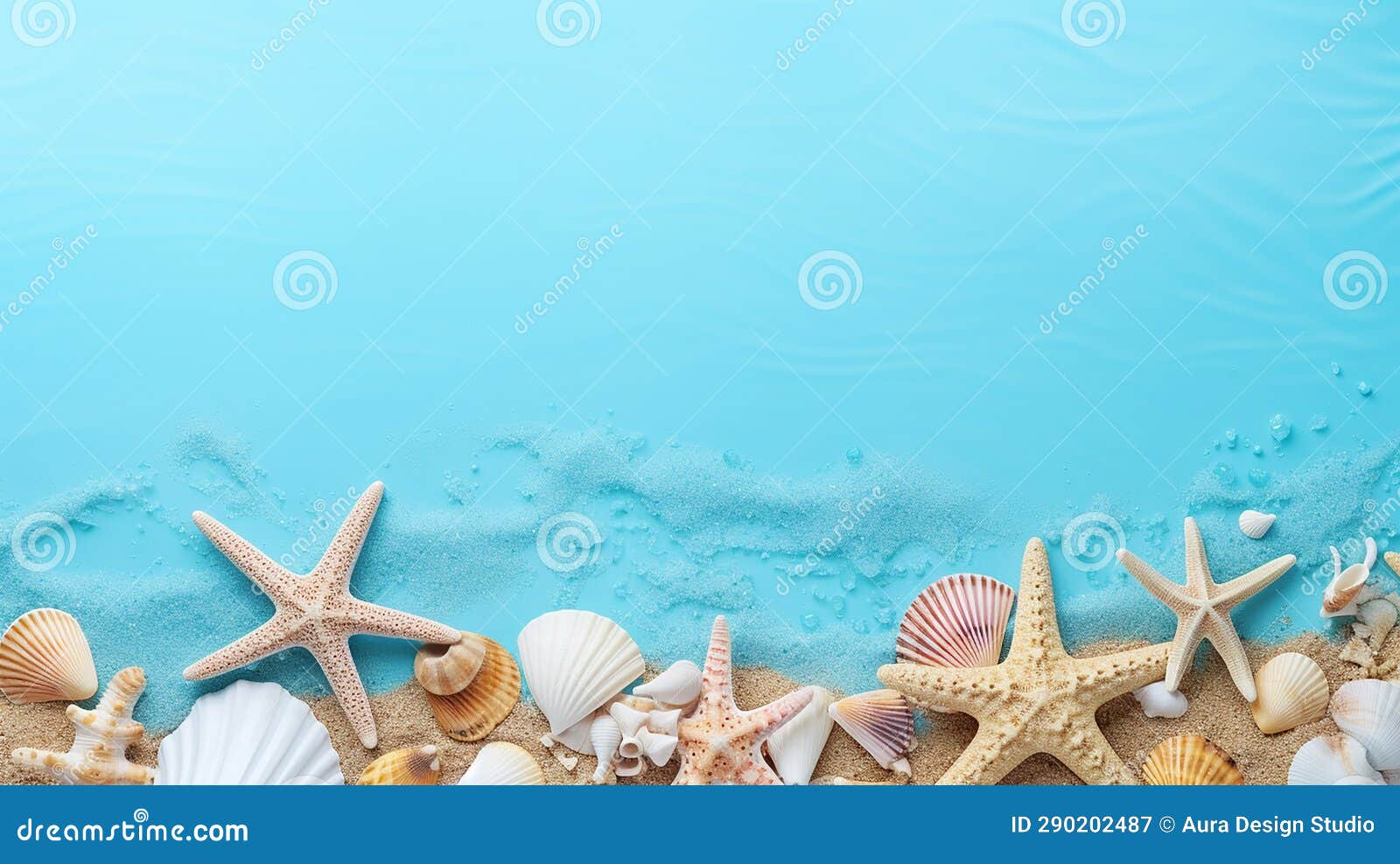 Starfish Sea Shell and Different Shapes on Blue Background Stock Image ...