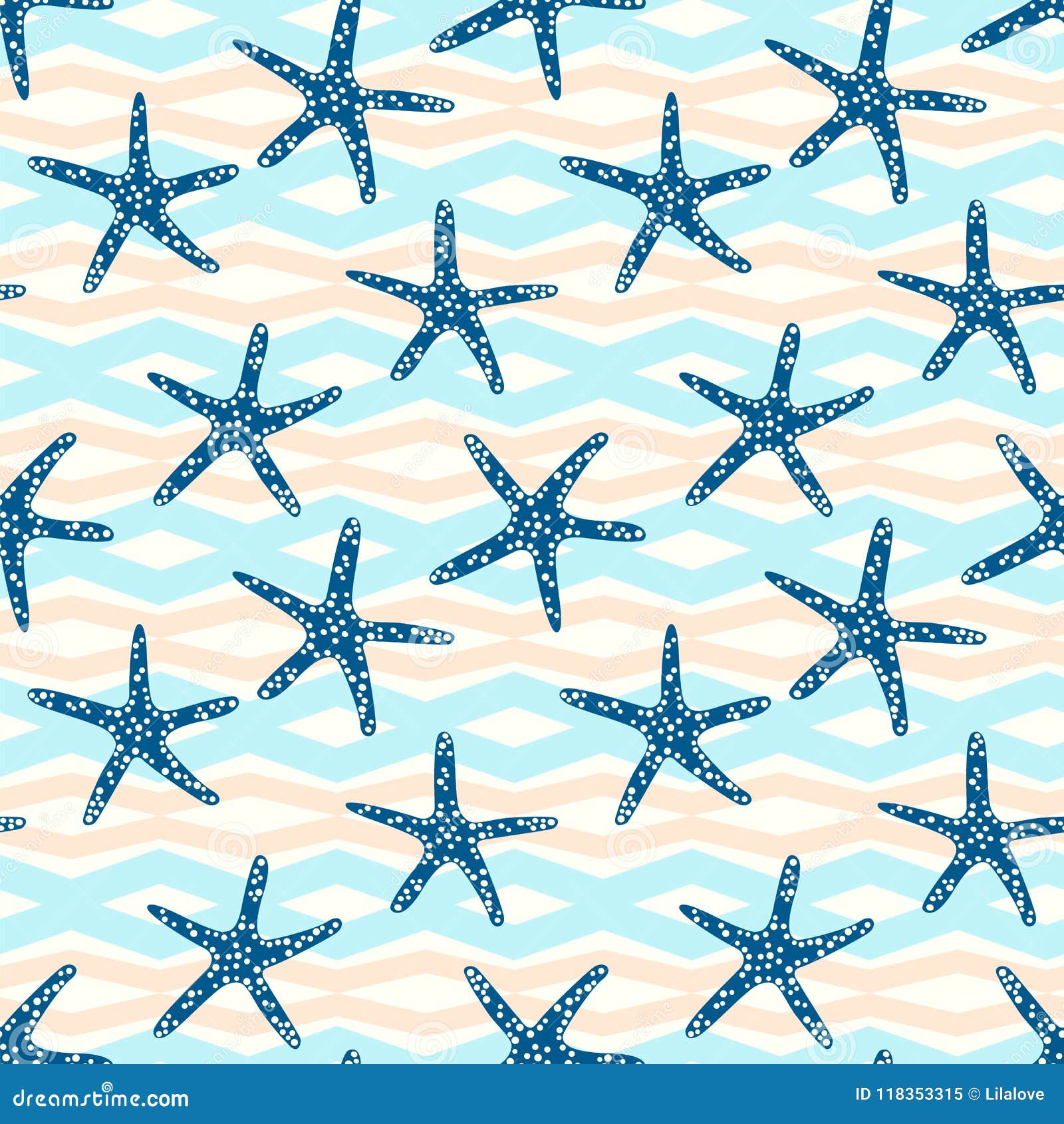 Starfish Seamless Pattern with on a Geometric Line Background. Stock ...