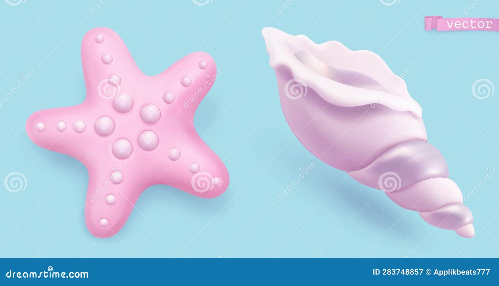 Starfish and Seashell. 3d Vector Realistic Icons Stock Vector ...