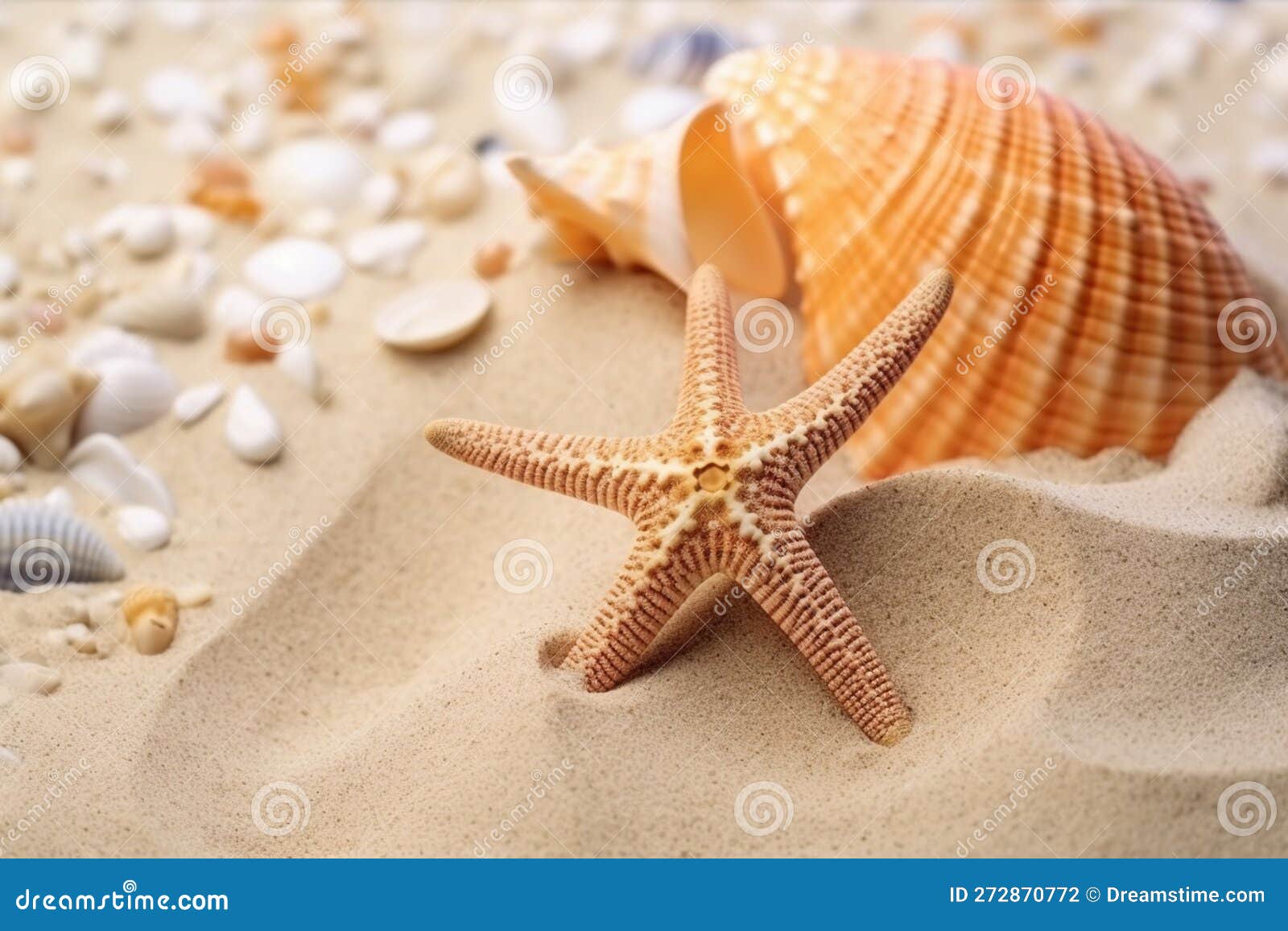 Starfish and Seashell on Sand for Summer Holidays and Travel Background ...
