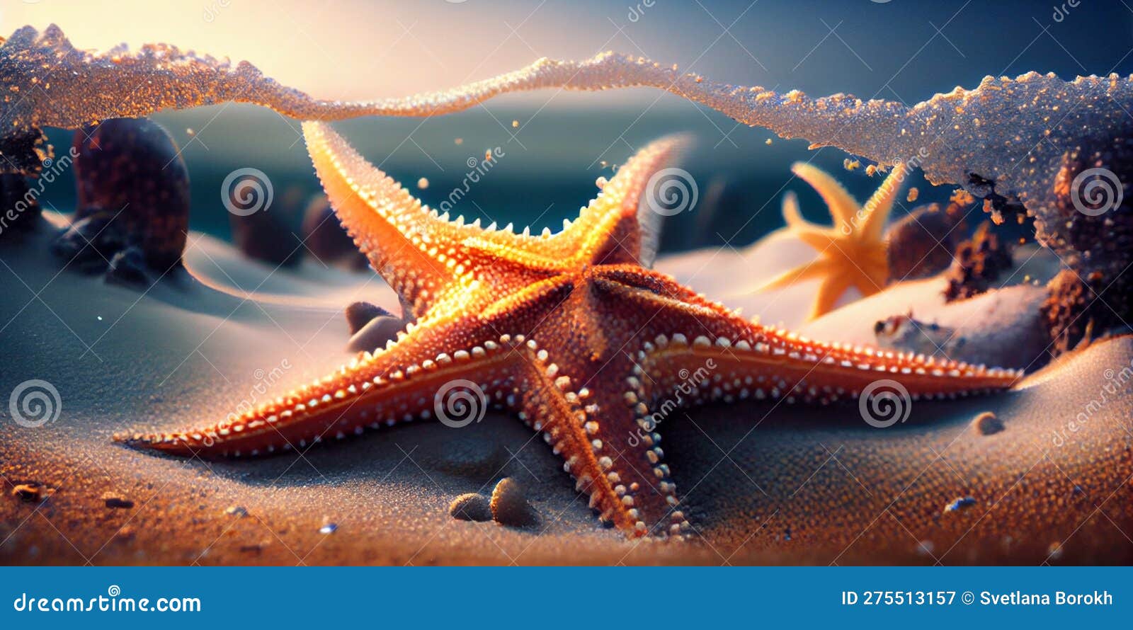 Starfish and Seashell on the Summer Beach in Sea Water. Summer Time ...