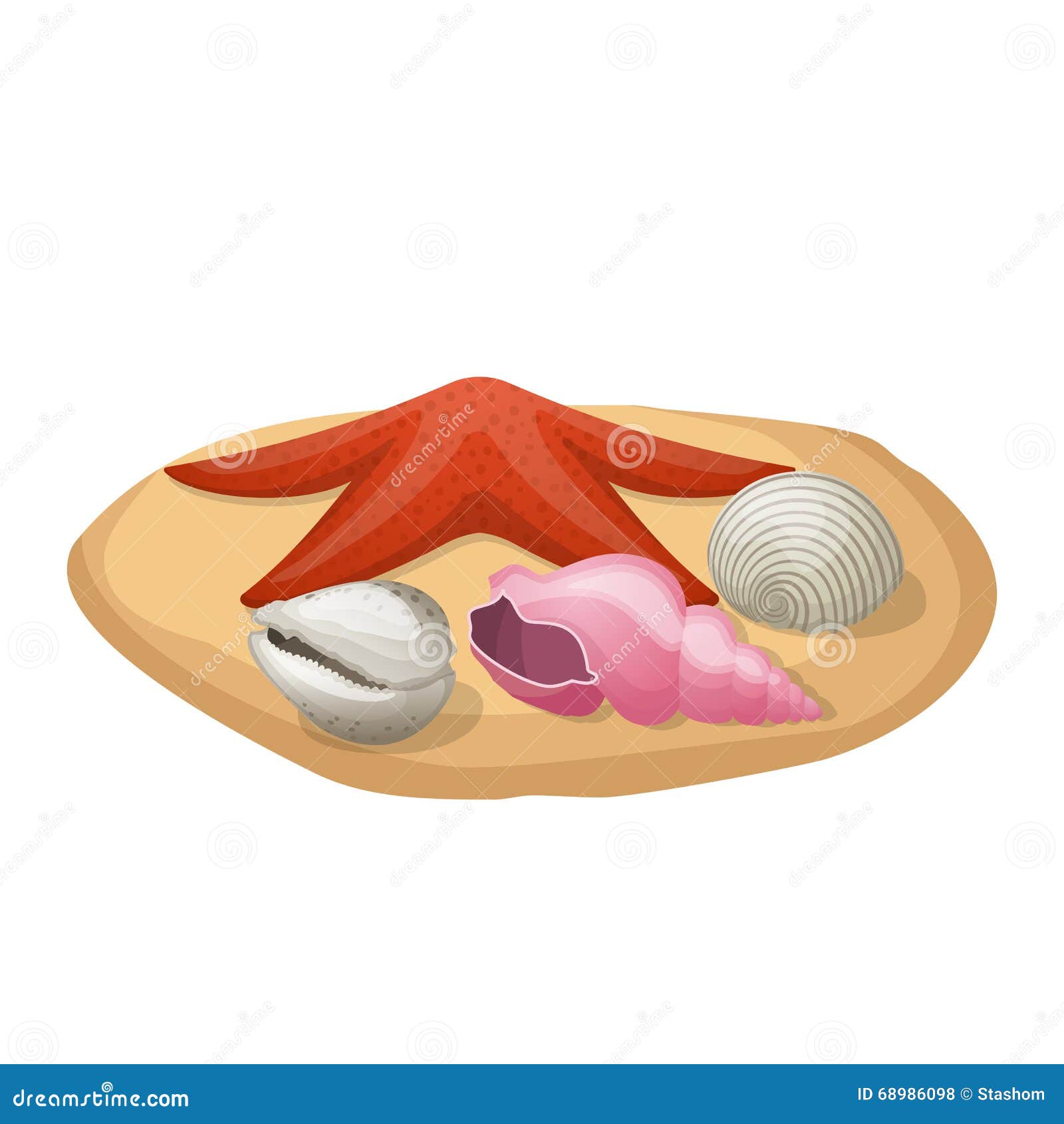 Starfish and Seashells in the Sand. Stock Vector - Illustration of ...