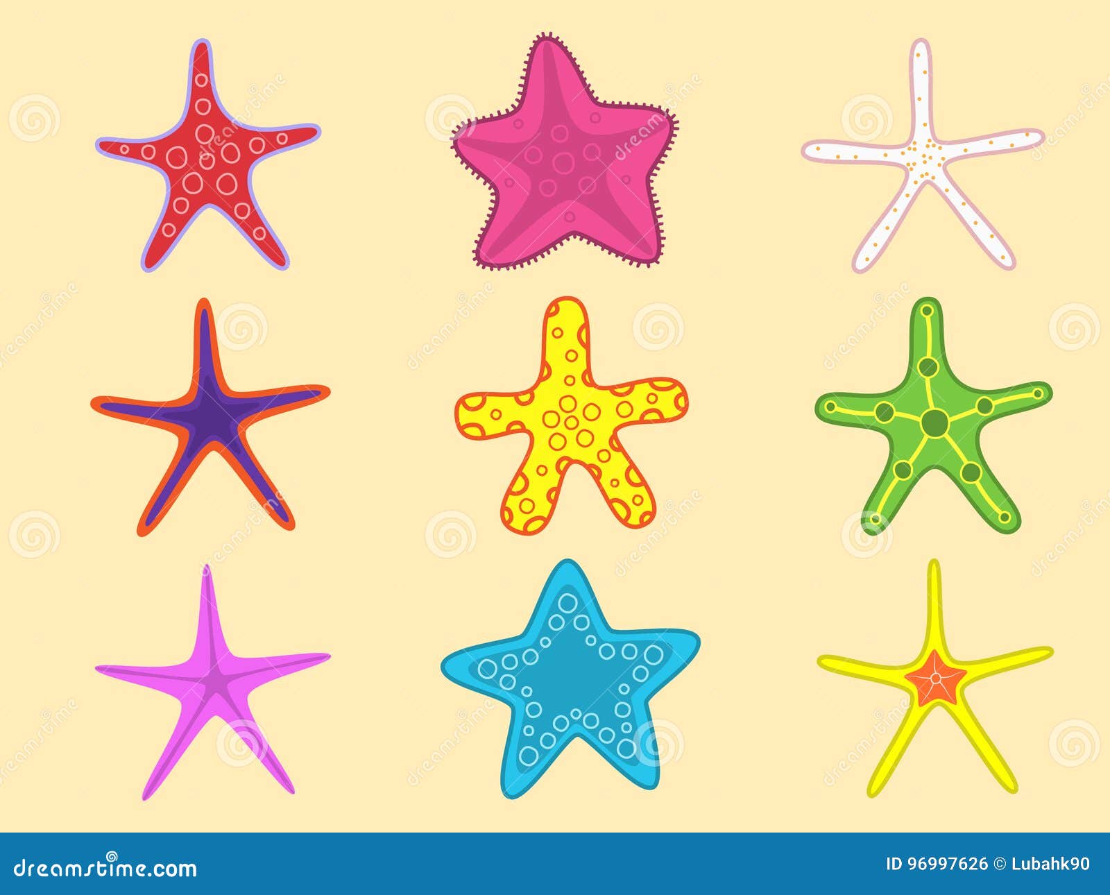 Starfish Set with Different Colors. Summer Elements Stock Vector ...