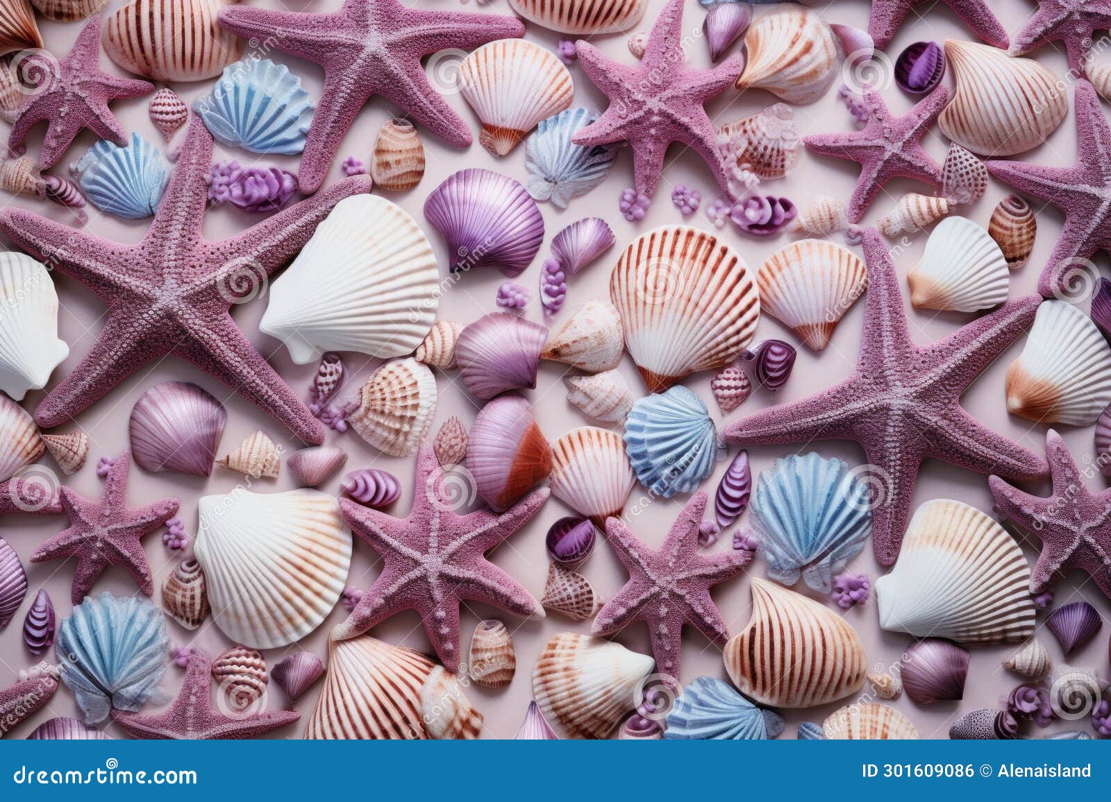 Starfish and Various Seashells Macro Background. Sshells Have Different ...