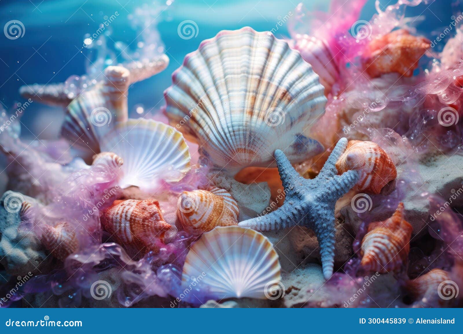 Starfish and Various Seashells Macro Background. Sshells Have Different ...