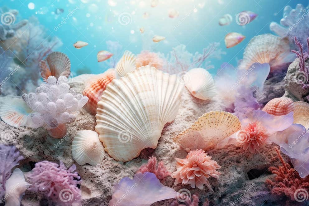 Starfish and Various Seashells Macro Background. Sshells Have Different ...