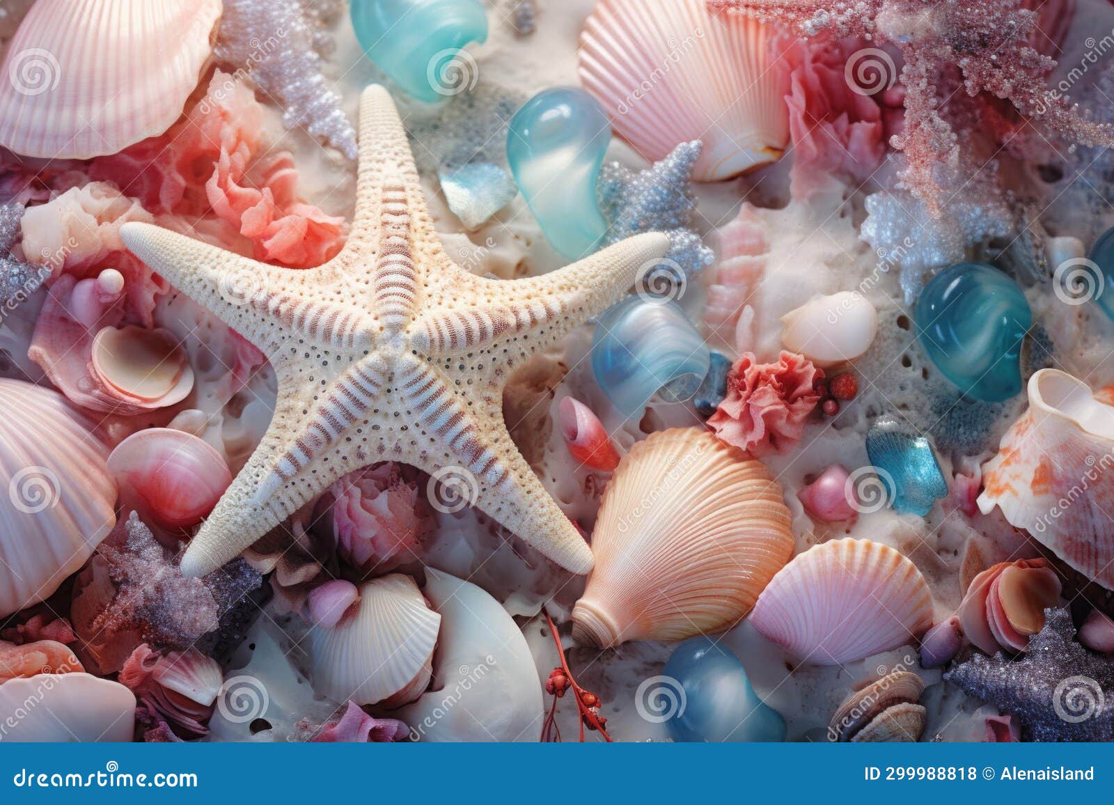 Starfish and Various Seashells Macro Background. Sshells Have Different ...