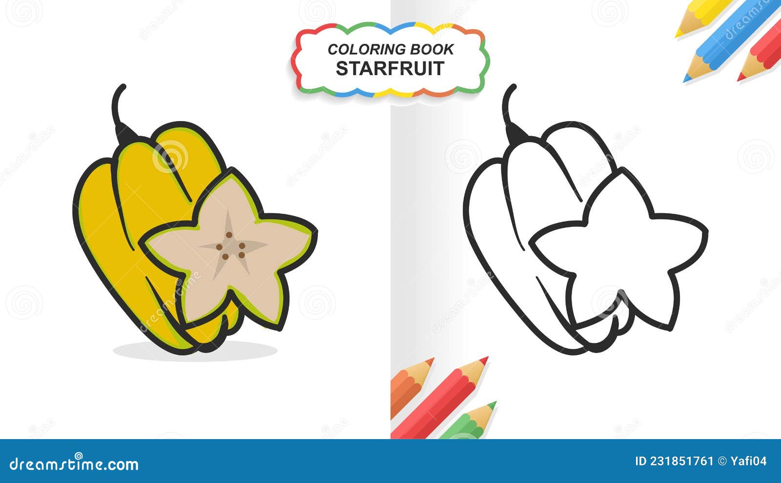 Starfruit Coloring Page. Line Art For Coloring Books For Adults. Vector ...