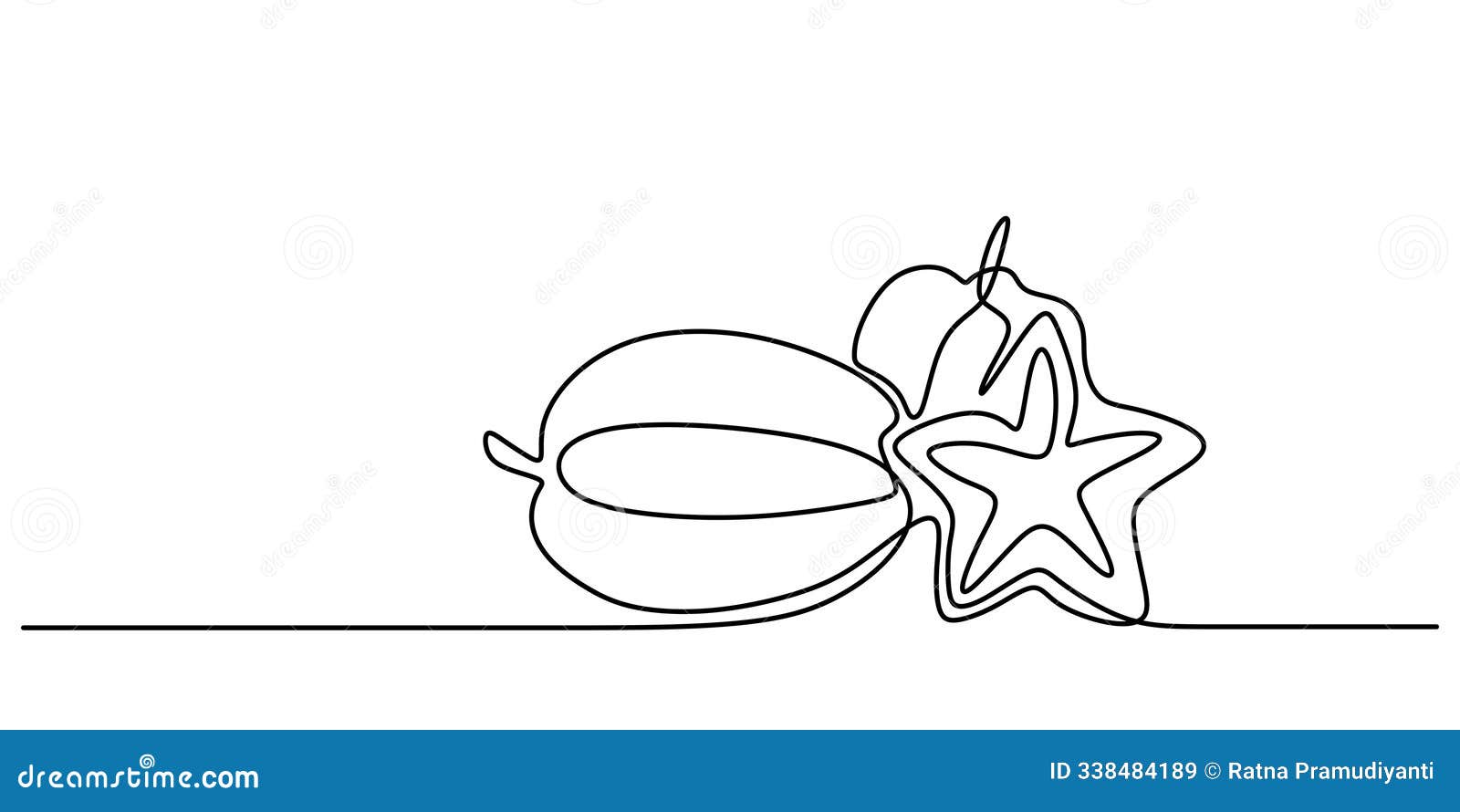 Starfruit In A One Line Drawing, Clean And Simple Fruit Illustration ...