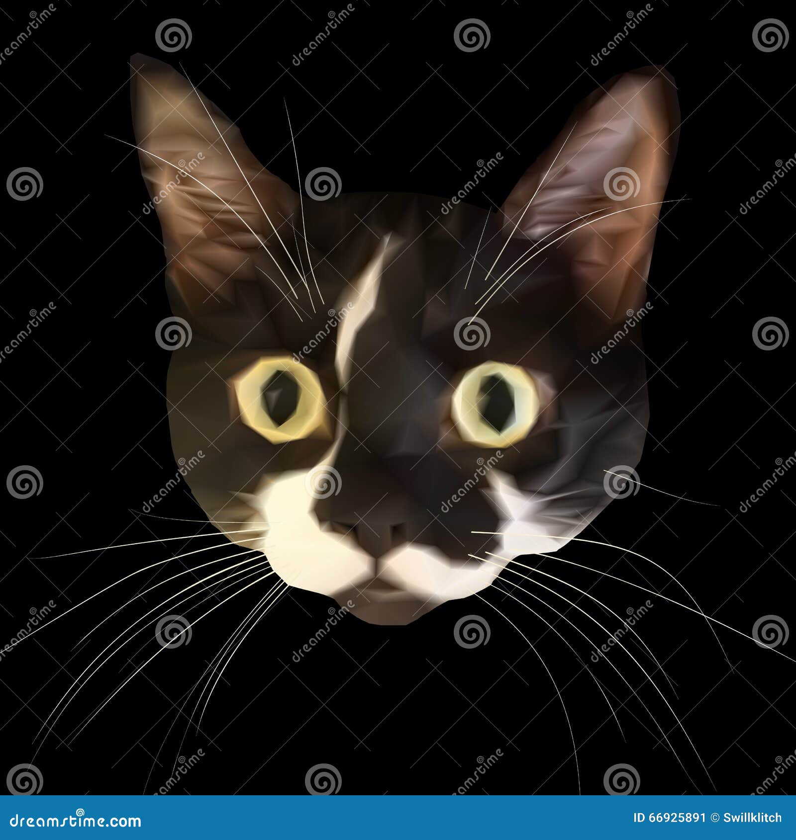 Staring Cat Head with Big Eyes and Triangular Style Stock Vector ...
