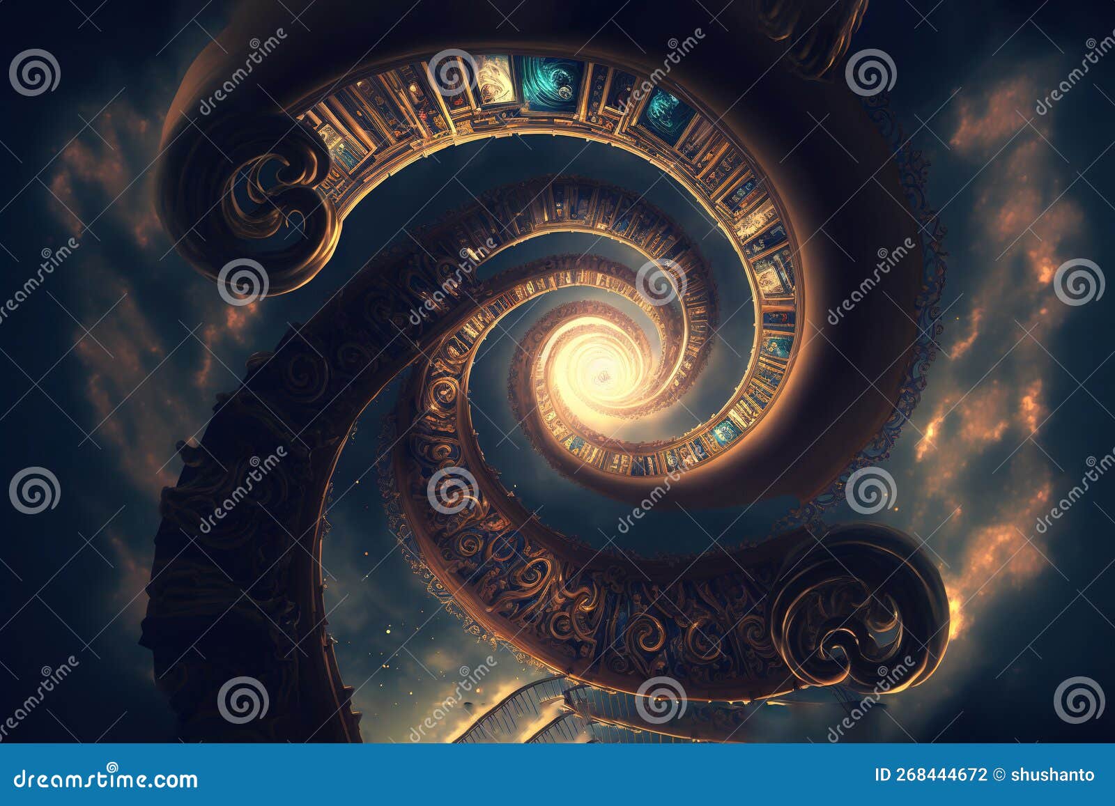 Staring Up Infinite Climbing Celestial Library Spiraling Towards Light ...