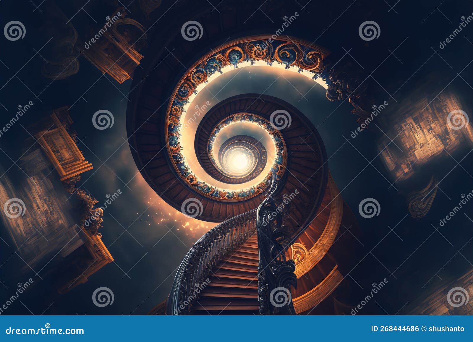 Staring Up Infinite Climbing Celestial Library Spiraling Towards Light ...