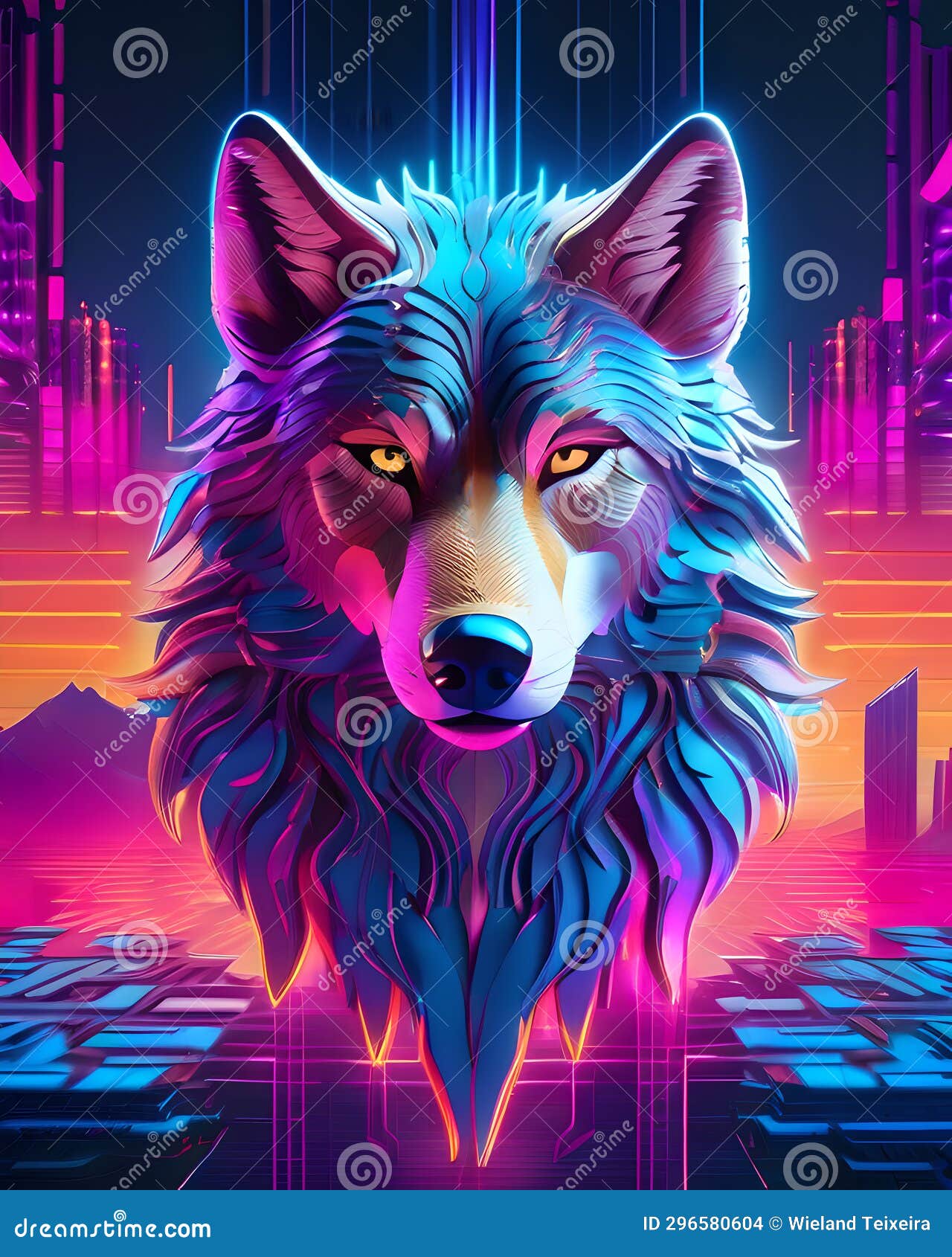 Staring Wolf in Synthwave Colors Stock Illustration - Illustration of ...