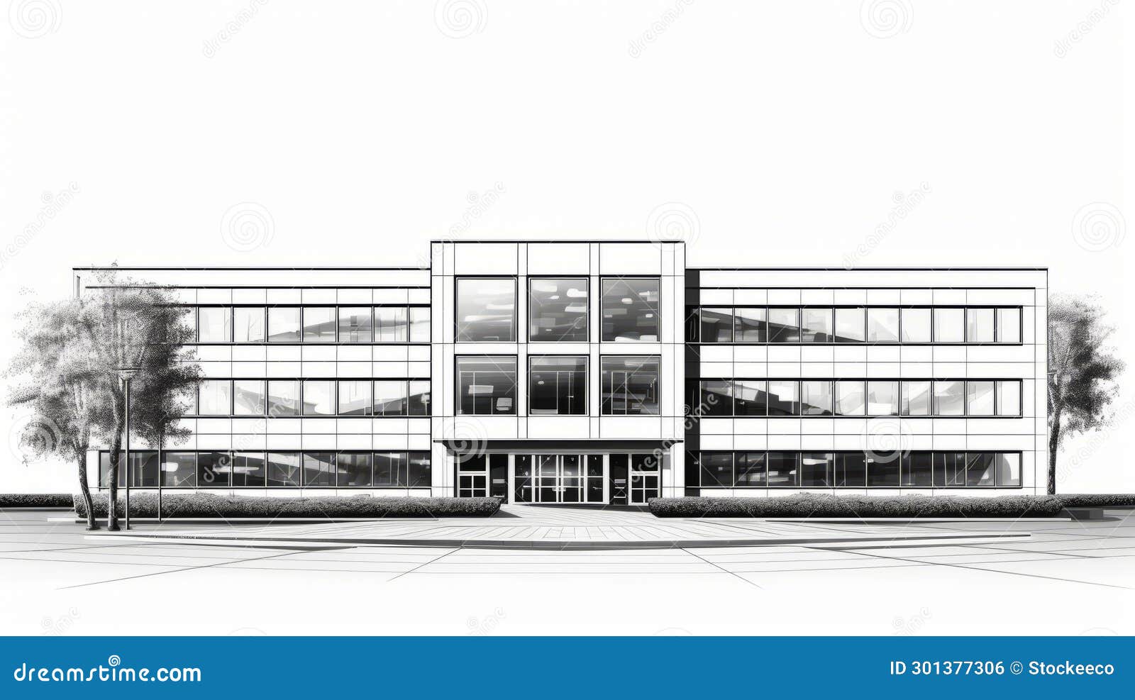 Symmetrical Office Corridor With Blue Cubicles. Concept Office Design, Symmetry, Cubicles, Blue ...