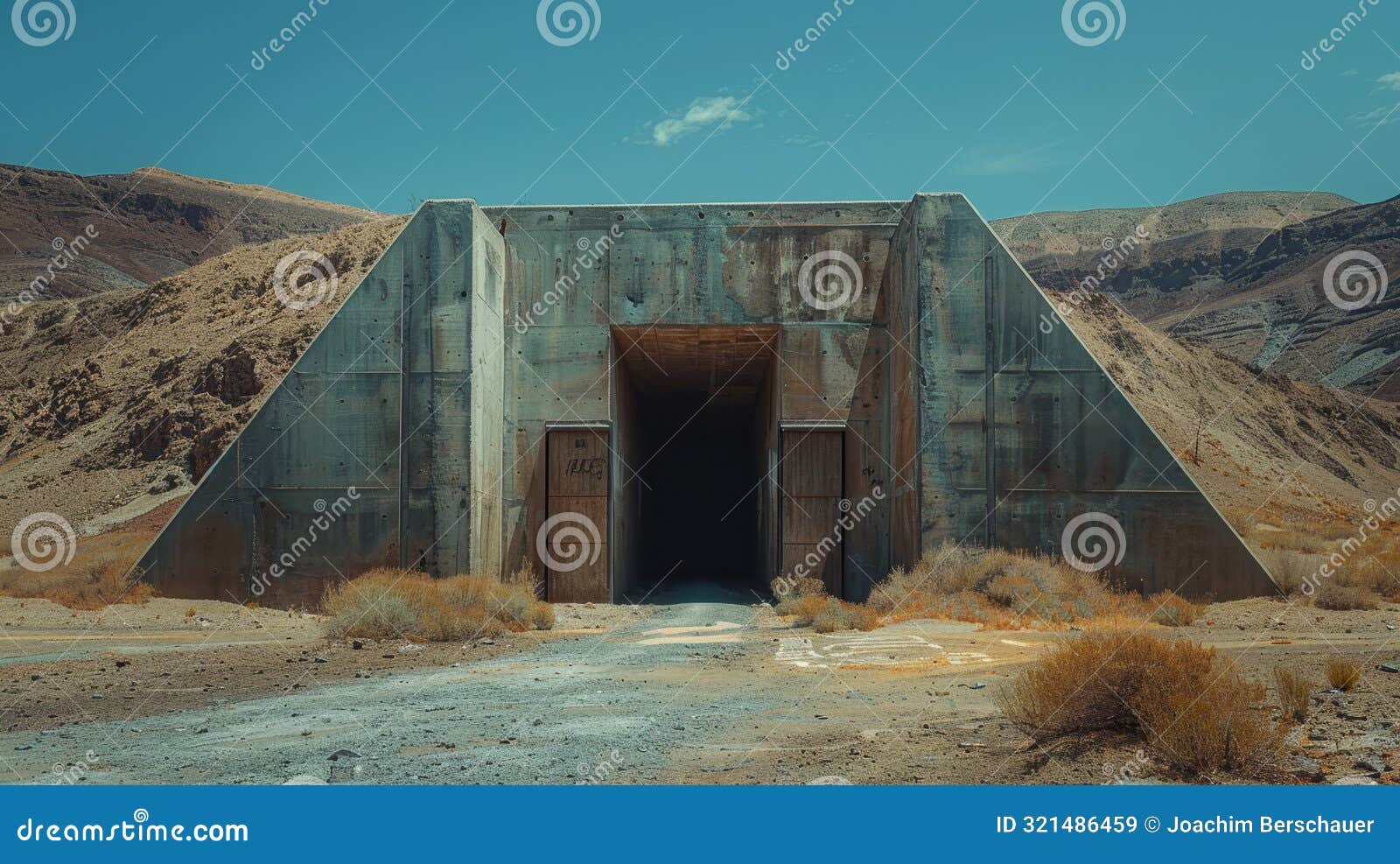Stark And Imposing Brutalist Underground Bunker Entrance In A Desolate ...