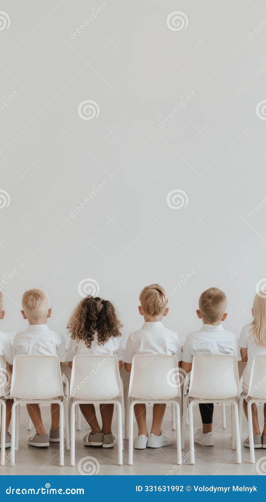 In Stark, Minimalist Setting, Large Group of Students Dressed in White ...