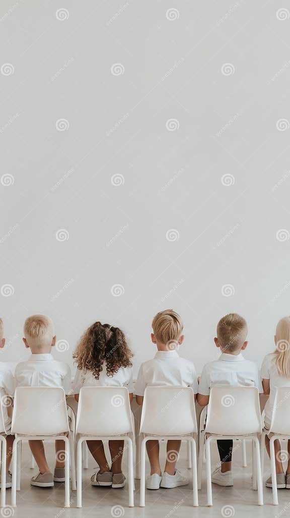 In Stark, Minimalist Setting, Large Group of Students Dressed in White ...