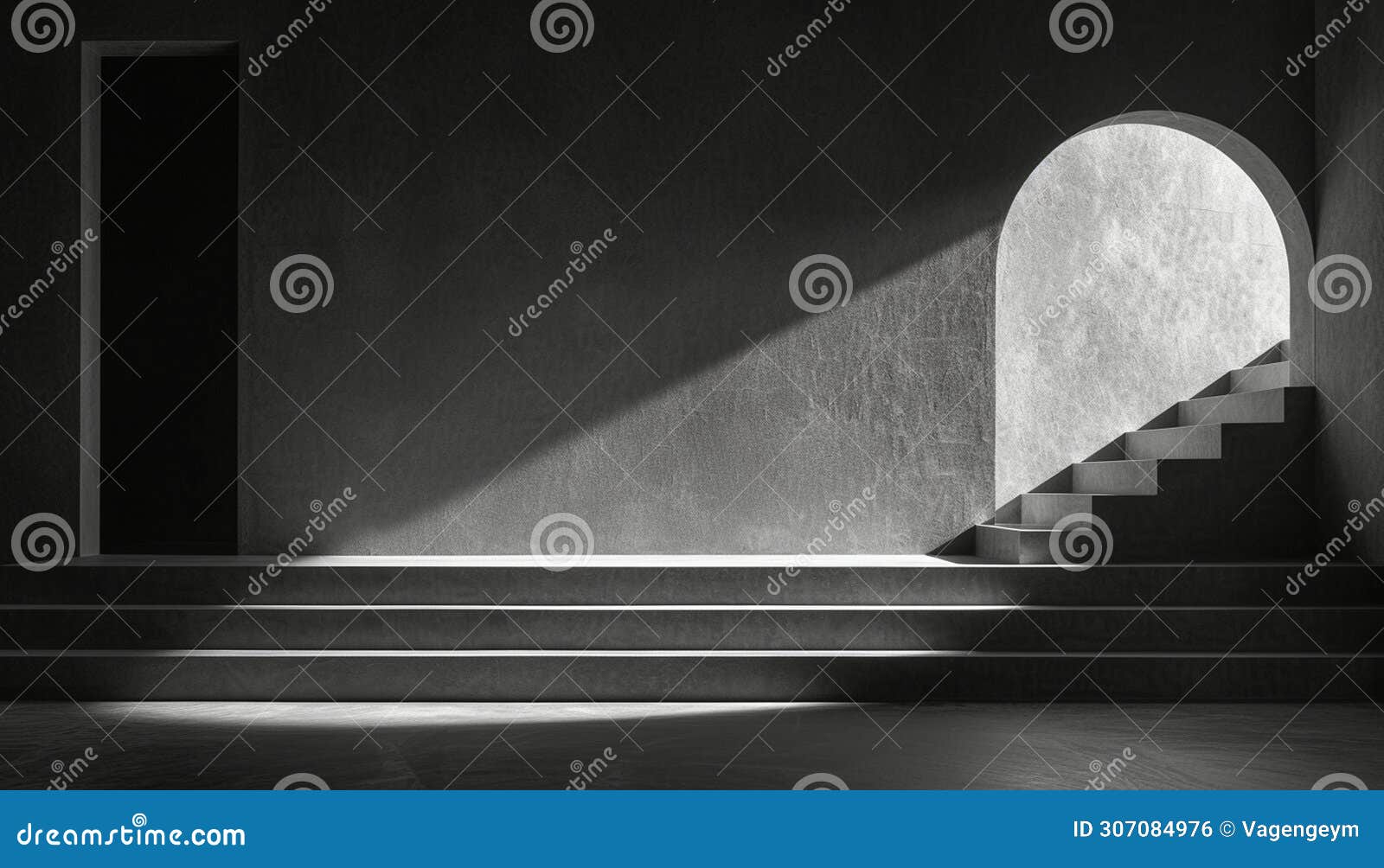 Stark Minimalist Staircase in Shadow, Featuring a Sharp Contrast of ...