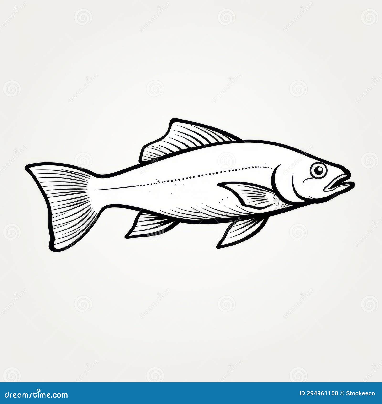 Stark and Realistic Fish Illustration in Line Drawing Style Stock ...