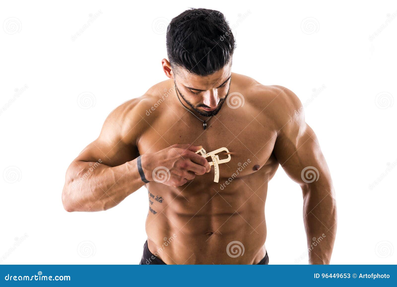 Starker Mann Unter Verwendung Des Plicometer Stockbild - Bild von ...