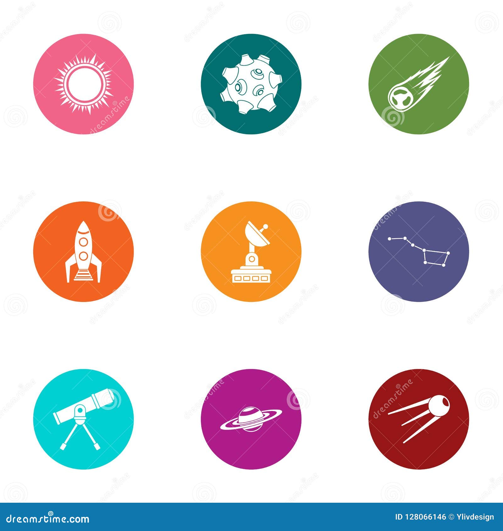 Starlight Observation Icons Set, Flat Style Stock Vector - Illustration ...