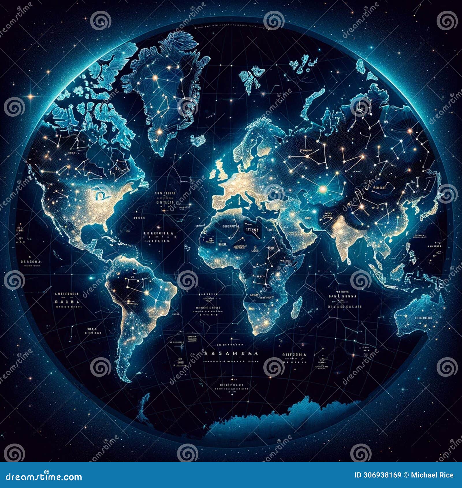 Starry Cartography: World Map Adorned with Celestial Constellations ...
