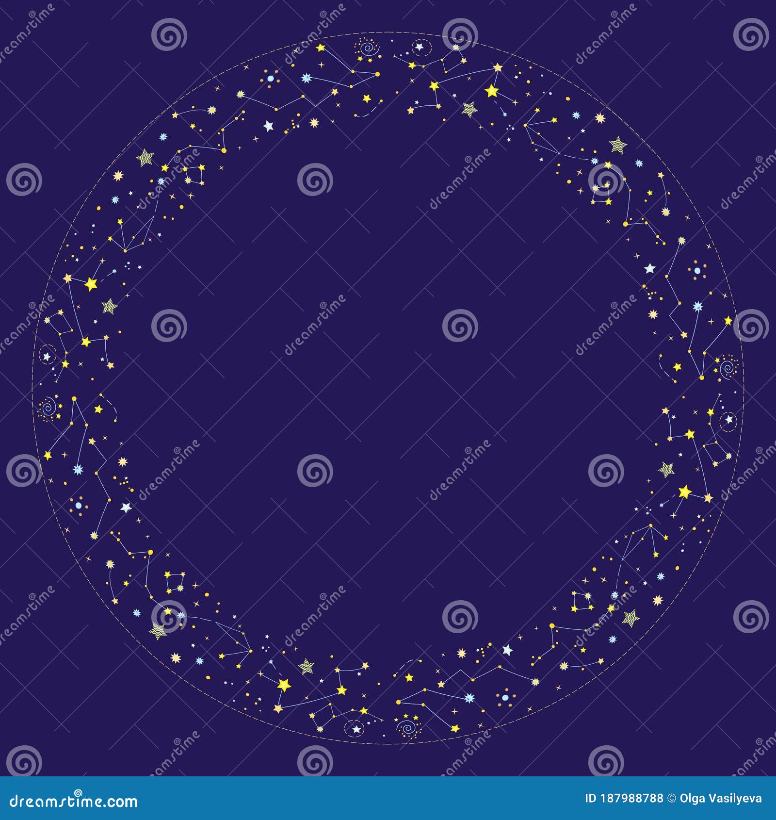Starry Circle Frame Made of Star and Constellations Isolated on the ...
