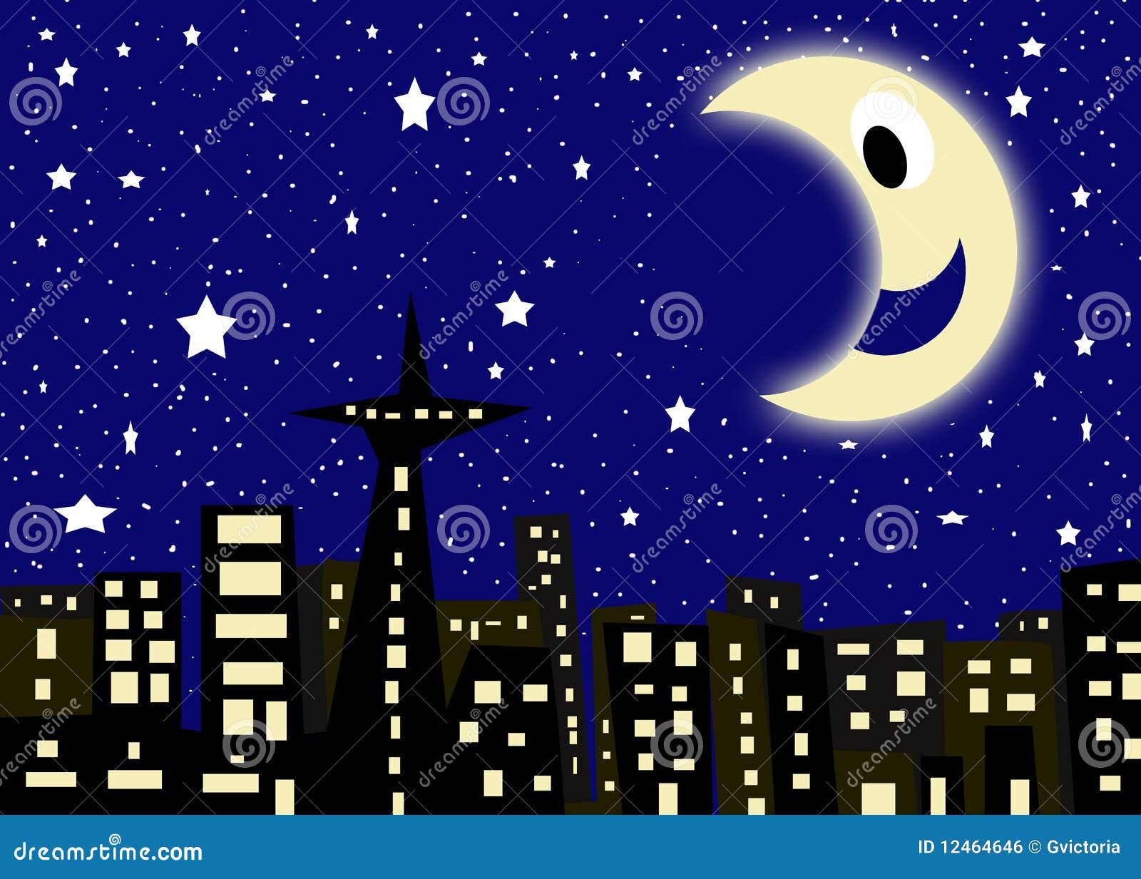 Starry city night stock illustration. Illustration of skyscrapers ...