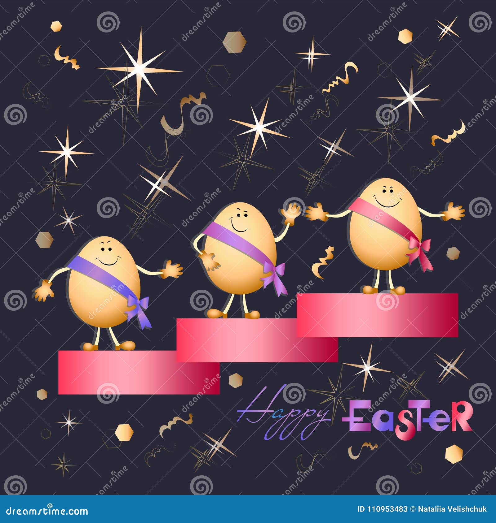 Starry Easter Eggs with a Festive Greeting. Happy Easter! Stock Vector ...