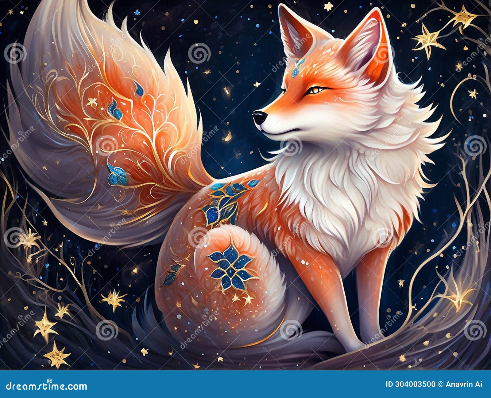 A Starry-eyed Immaculate Kitsune. Japanese Folklore. AI Generated Stock ...