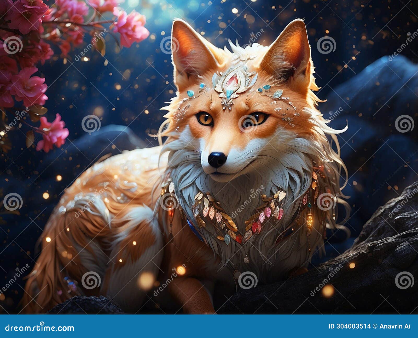 A Starry-eyed Immaculate Kitsune. Japanese Folklore. AI Generated Stock ...