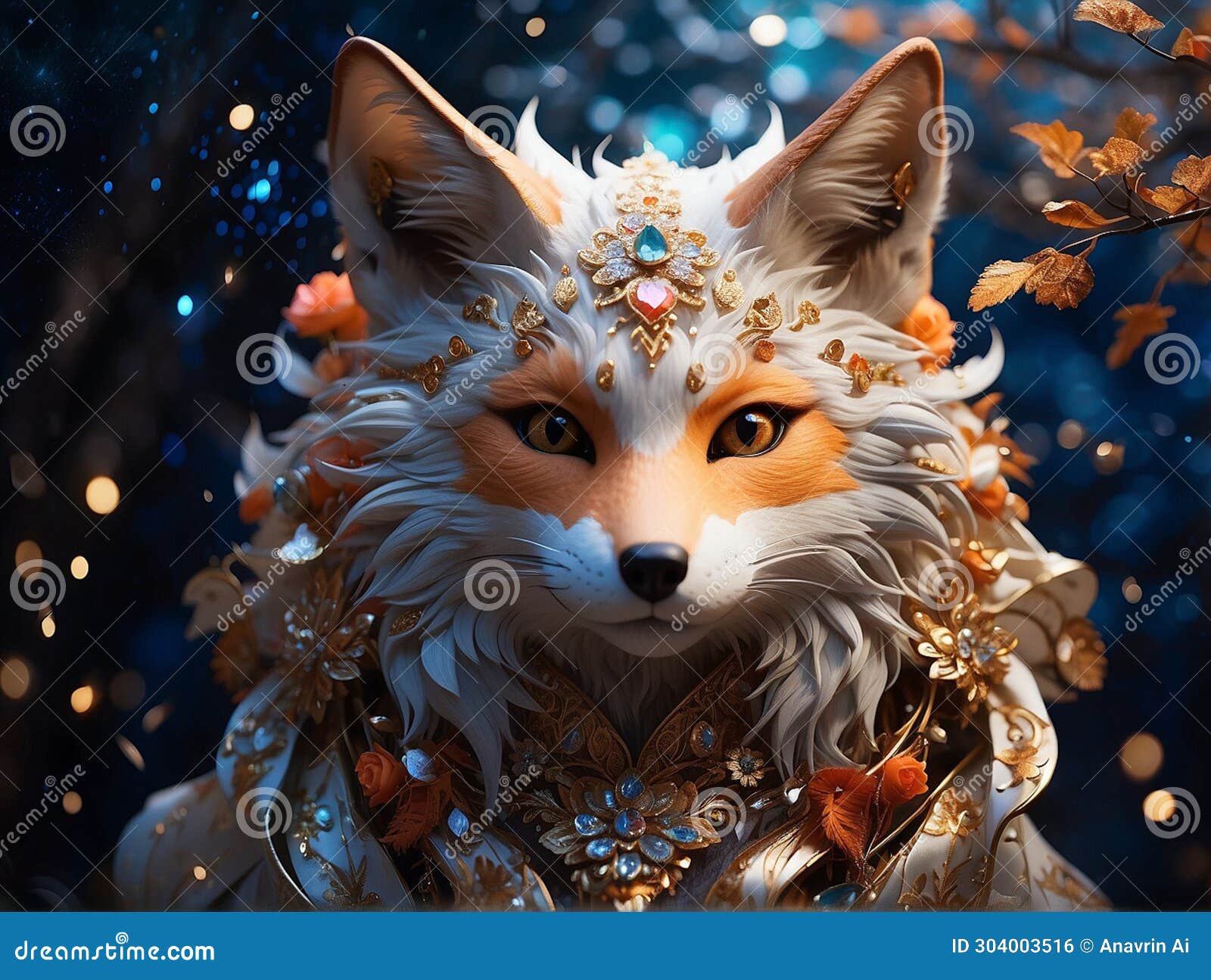 A Starry-eyed Immaculate Kitsune. Japanese Folklore. AI Generated Stock ...