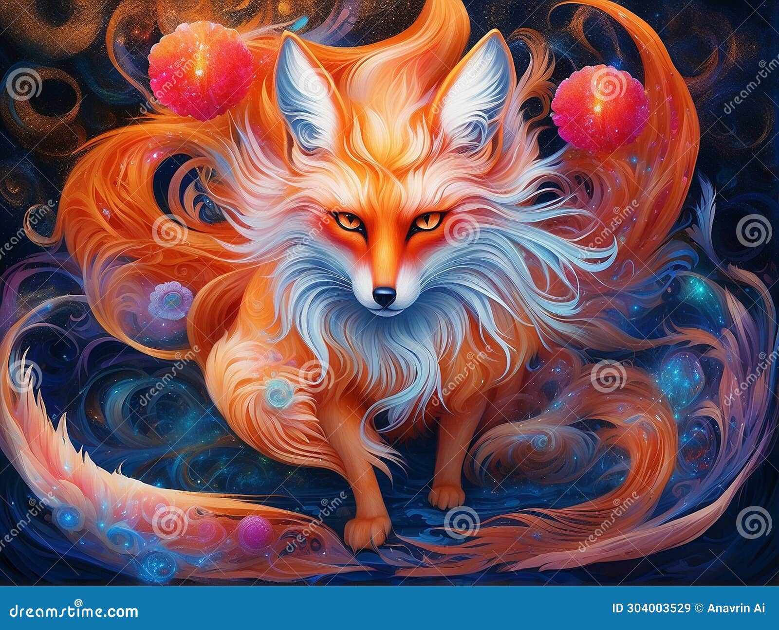 A Starry-eyed Immaculate Kitsune. Japanese Folklore. AI Generated Stock ...