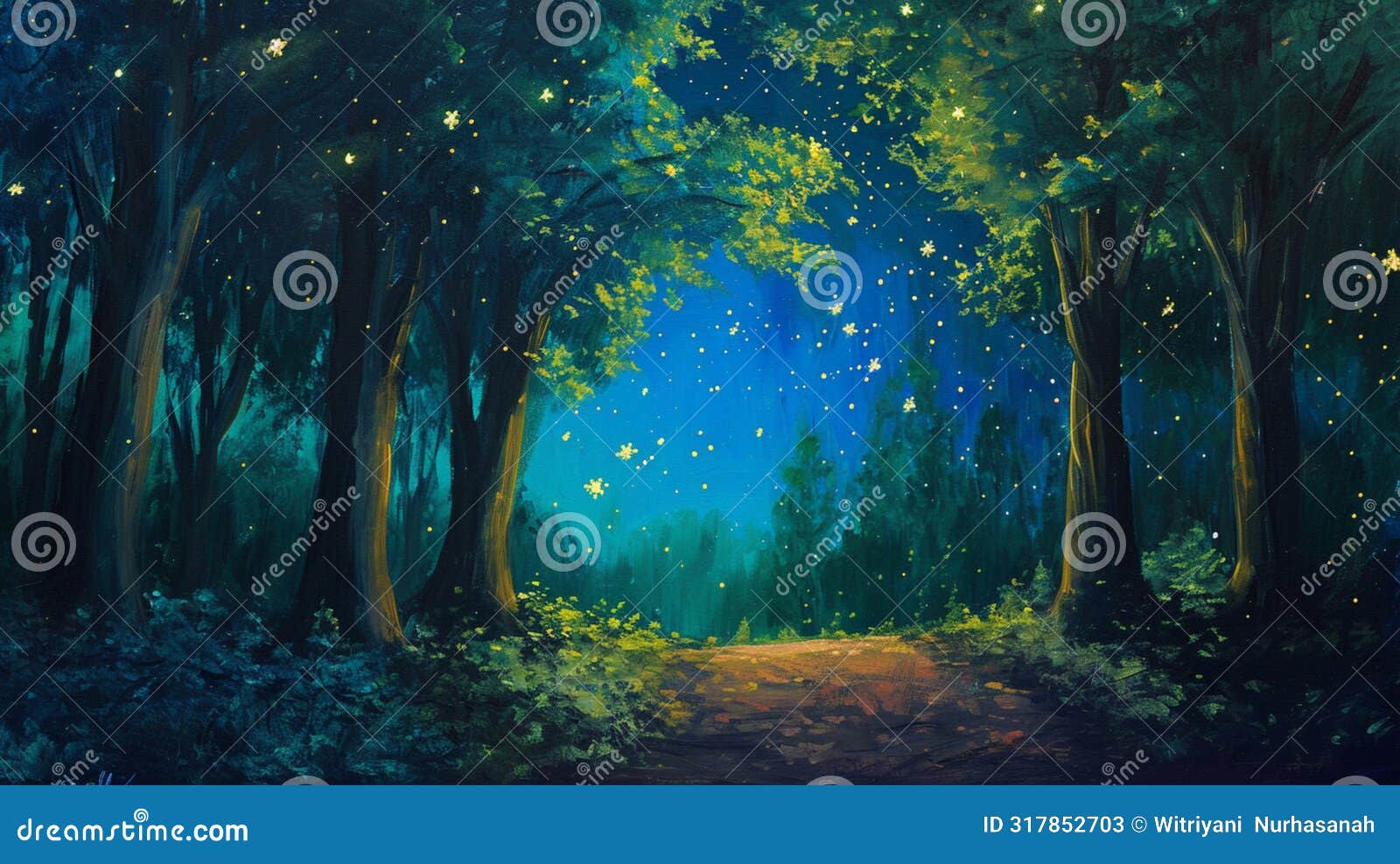 Starry Forest with Tall Trees. Generative Ai Stock Illustration ...