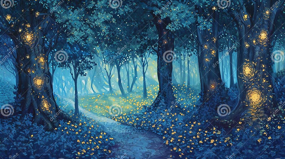 Starry Forest with Tall Trees. Generative Ai Stock Illustration ...