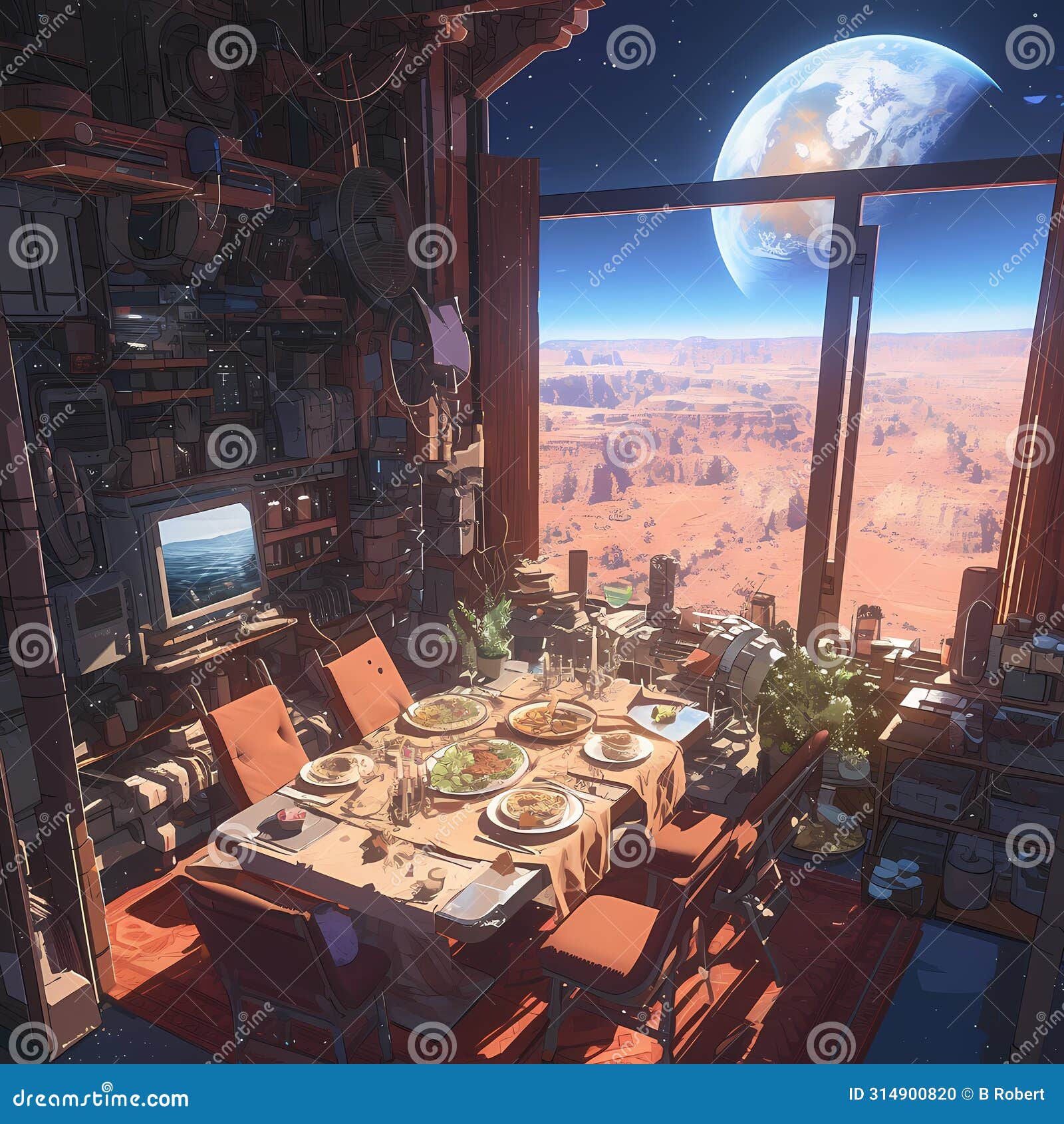 Starry Gourmet Night: a Cosmic Dining Experience Stock Illustration ...