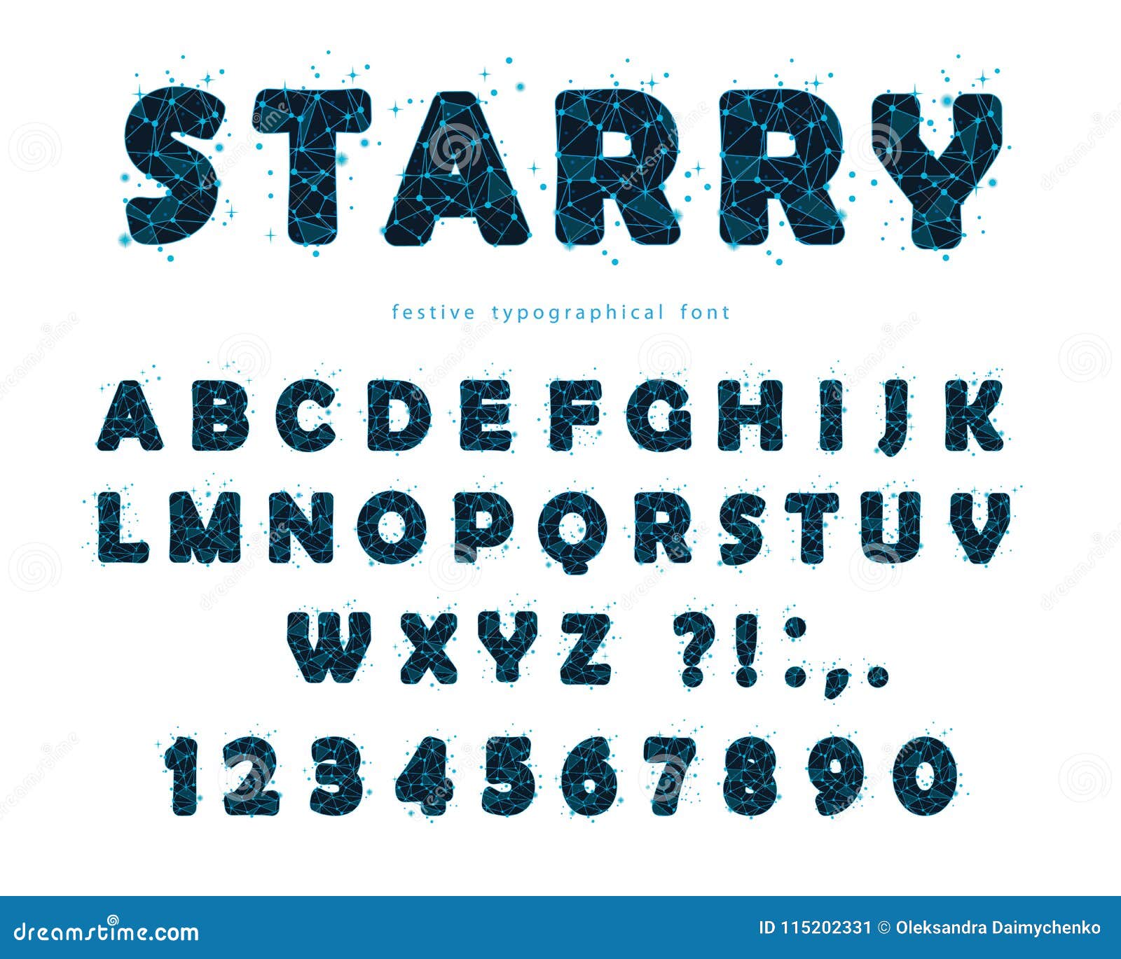 Starry Modern Font. Abstract Polygonal Letters and Numbers with Texture ...