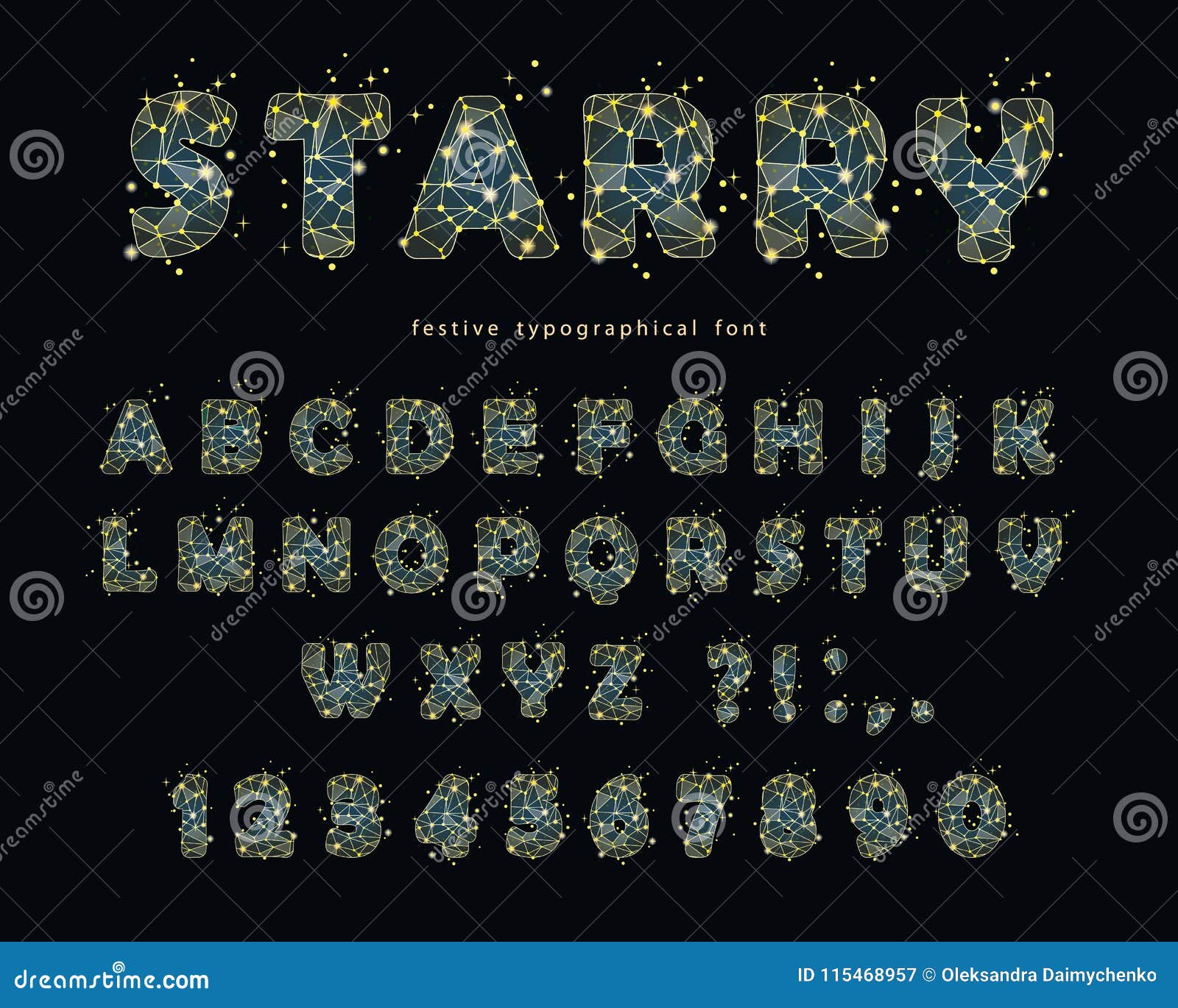Starry Modern Font. Abstract Polygonal Letters and Numbers with Texture ...