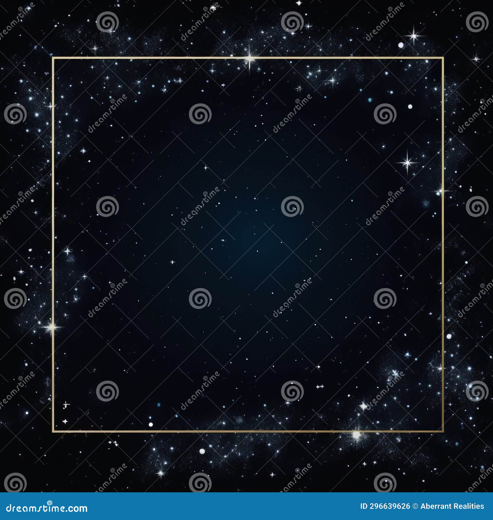 Starry Night Background with a Square Gold Frame on a Black Background ...