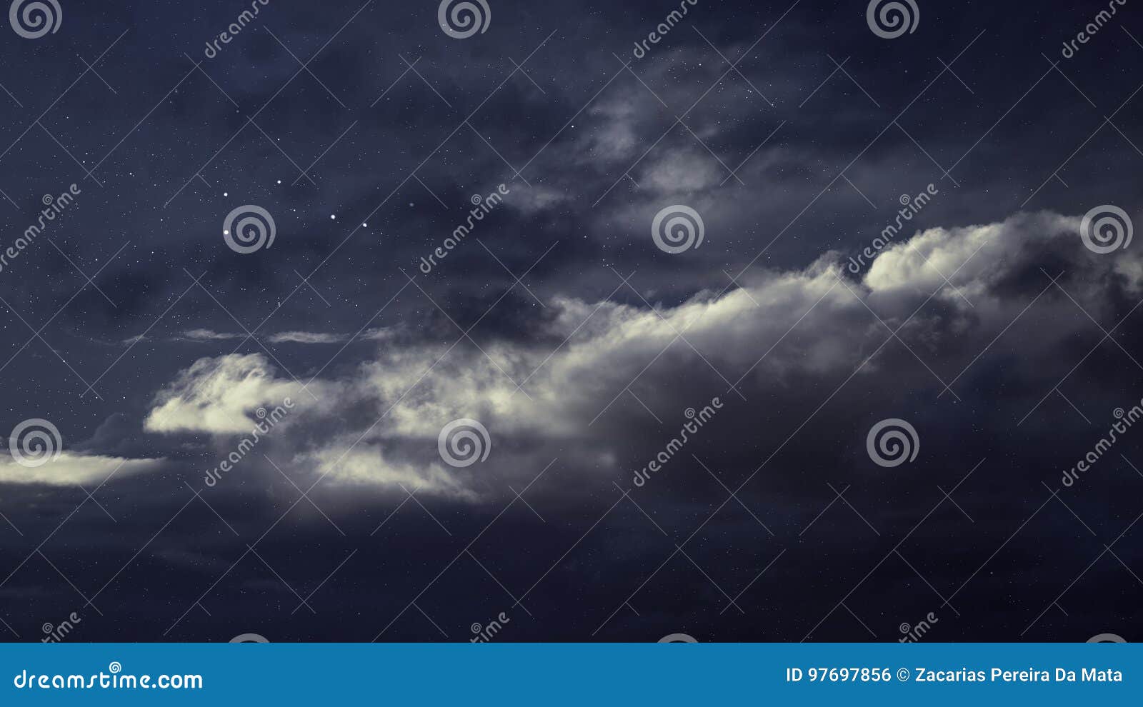 Starry night with clouds stock photo. Image of planet - 97697856