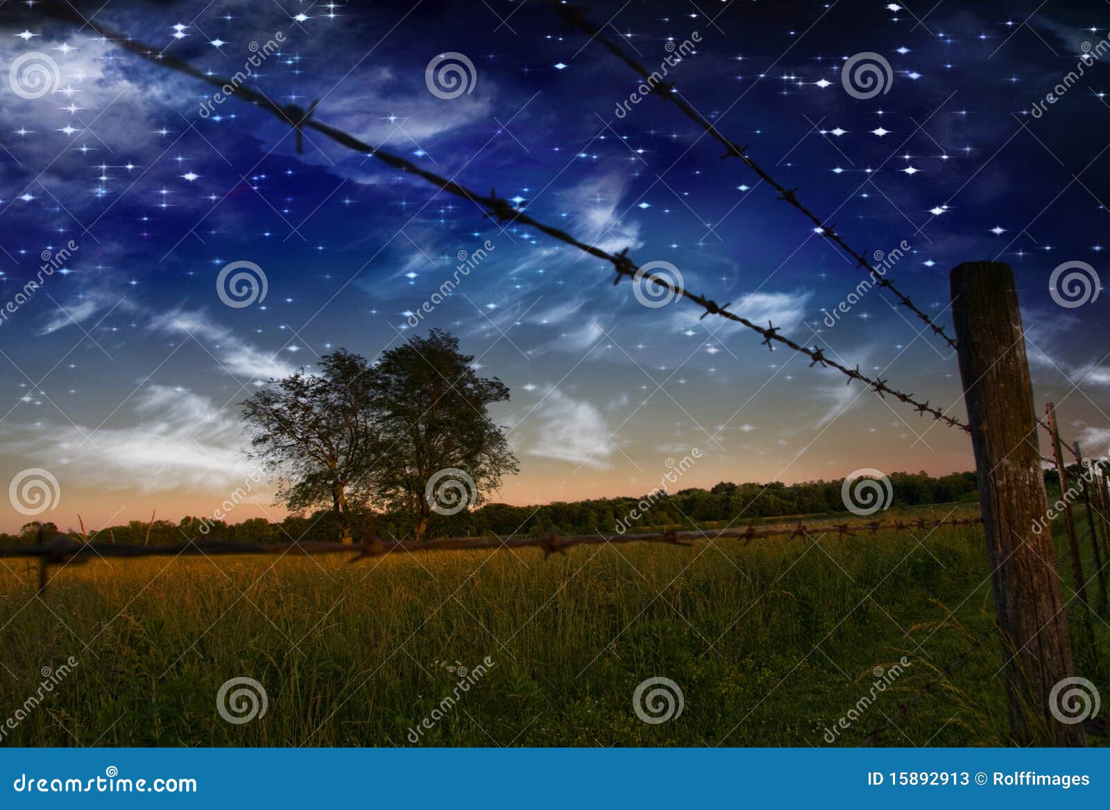 Starry Night Fence and Field Stock Image - Image of fence, grass: 15892913