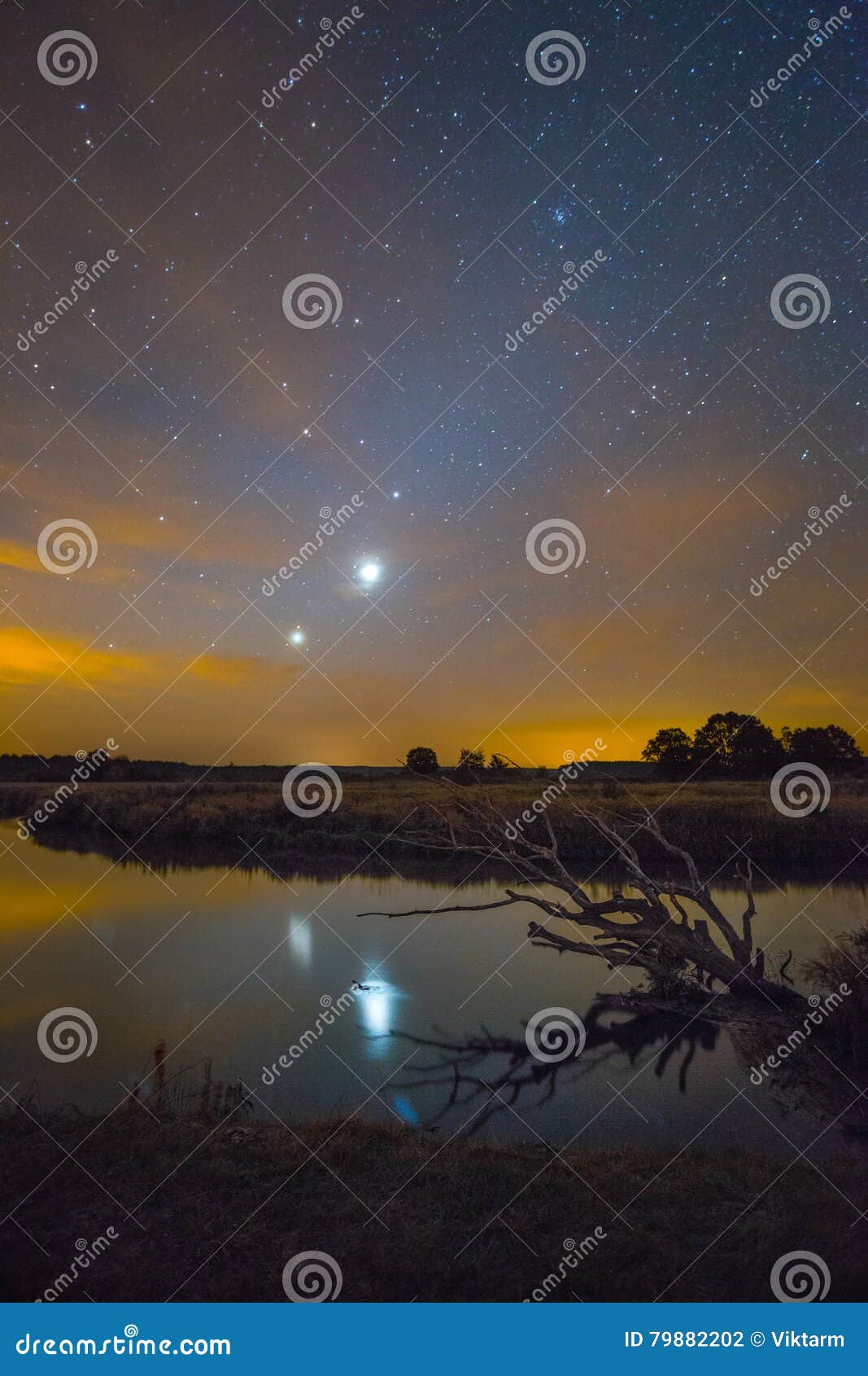 Starry night landscape stock photo. Image of jupiter - 79882202