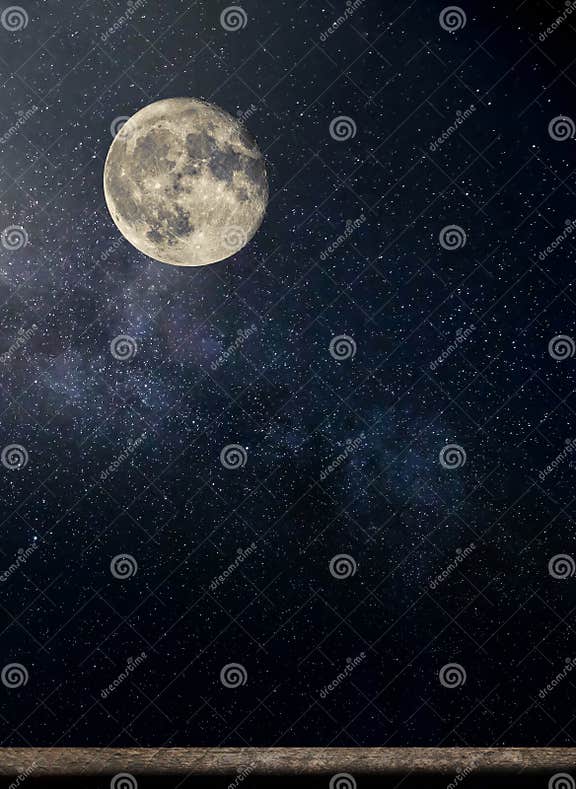 Starry Night and Moon. Night Landscape Stock Photo - Image of infinity ...